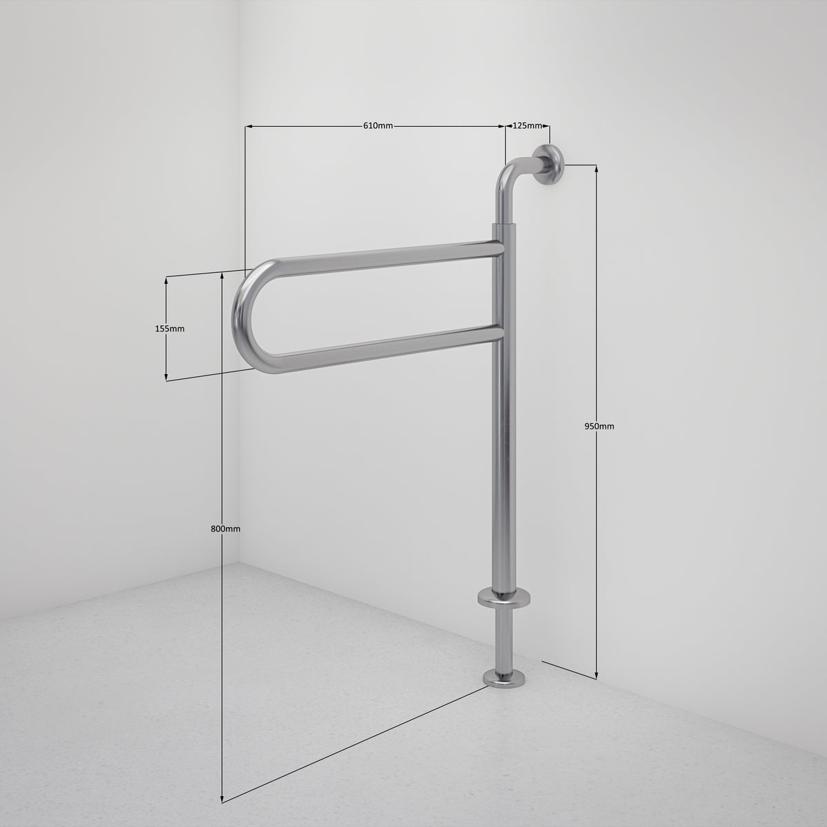 Type 555 - 32mm WC Swing Away Rail Wall & Floor Mounted Stainless Stee ...